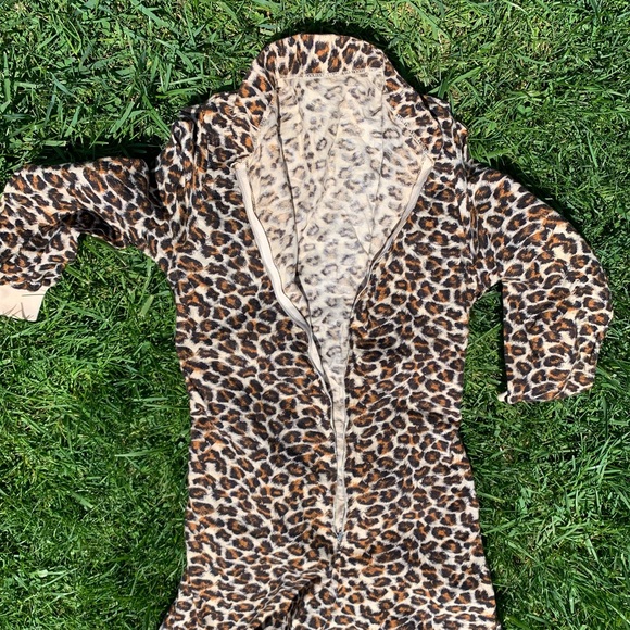 Intimates & Sleepwear | Vintage Leopard Print Onesie With Back Door ...